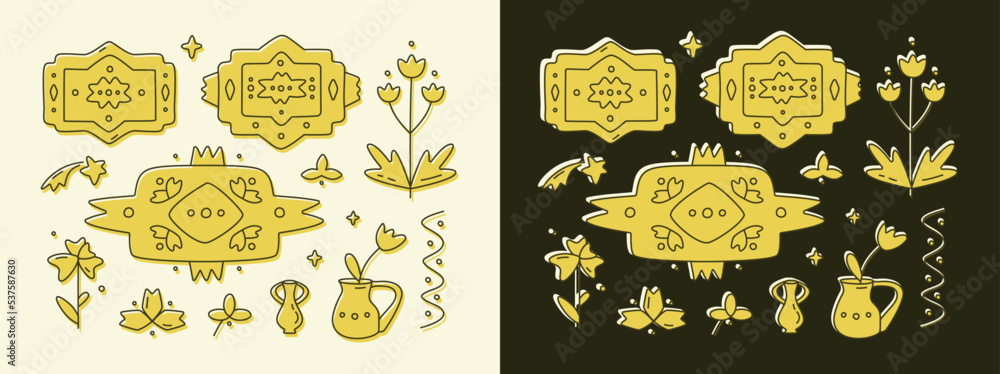 Linear folk art heritage craft clipart collection. Native aesthetic ...