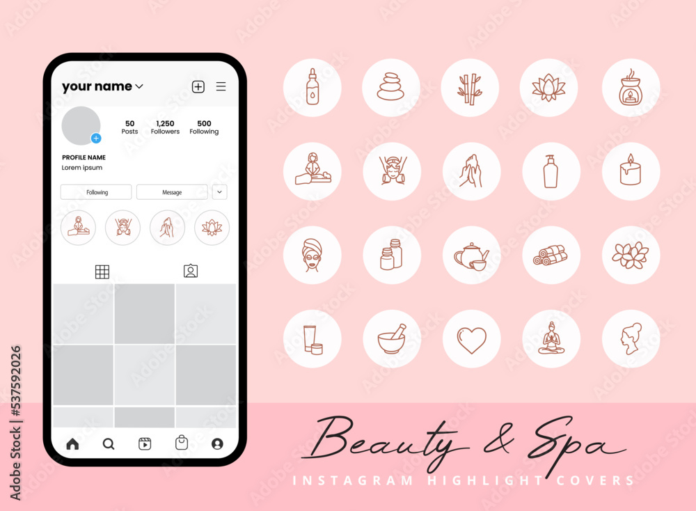 Set of woman beauty and spa therapy icons for instagram story highlight ...
