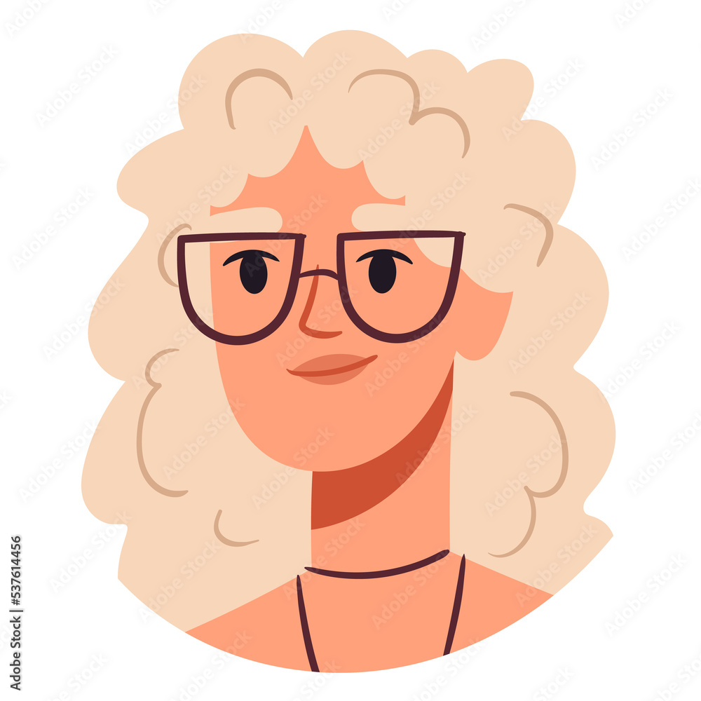 Cartoon beautiful stunning woman avatar, cute girl portrait, curly lady ...