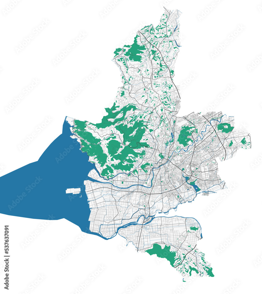Kumamoto map. Detailed map of Kumamoto city administrative area ...