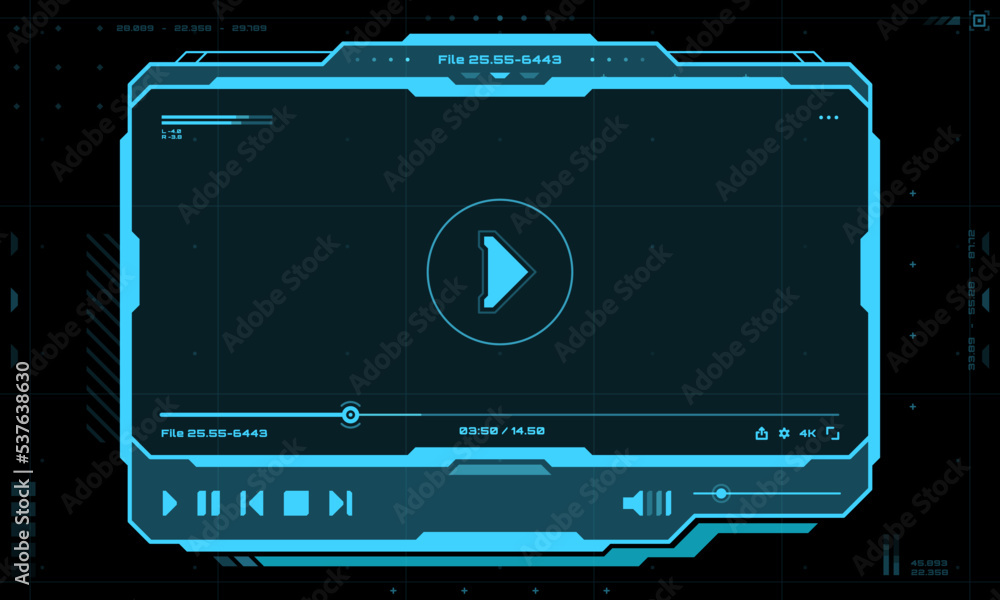HUD video and sound player futuristic screen interface. Live audio ...