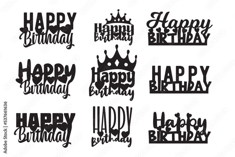 Happy birthday cake topper SVG bundle, happy birthday cake topper cut ...