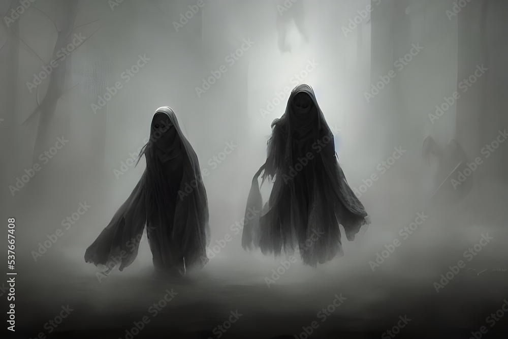 In the picture, there are three ghosts. They look like they're made out ...