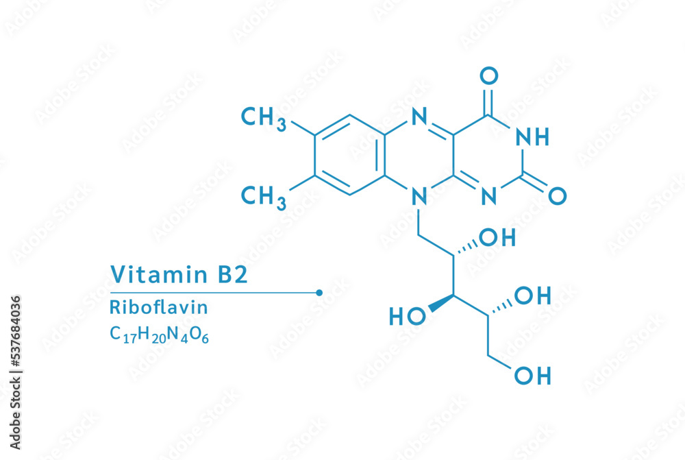Vitamin B2 structural blue outline chemical formula. Medical and ...