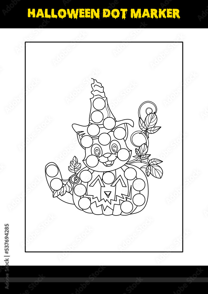 Halloween dot marker coloring page for kids. Line art coloring page ...