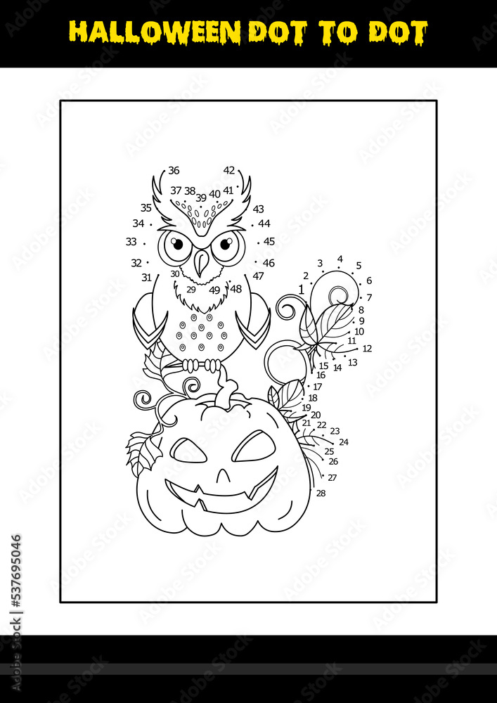 Halloween dot to dot coloring page for kids. Line art coloring page ...