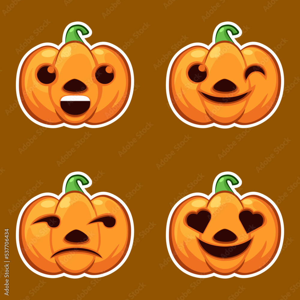 halloween cute pumpkin emoticon vector illustration 3 Stock Vector ...