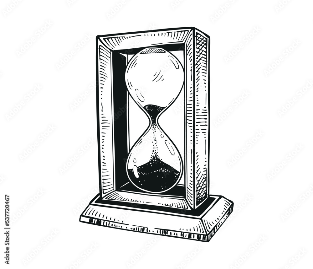 Old style of hourglass drawing illustration for countdown timer vintage ...