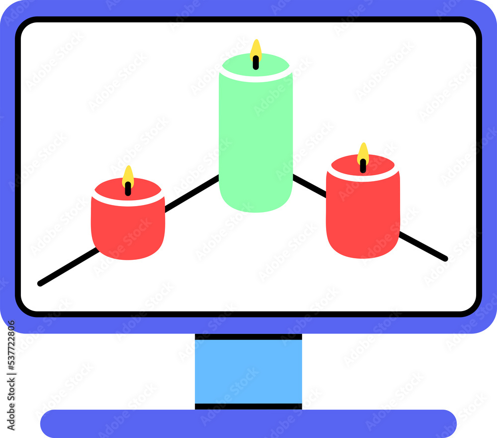 Computer with crypto graph candles icon element in modern flat line ...