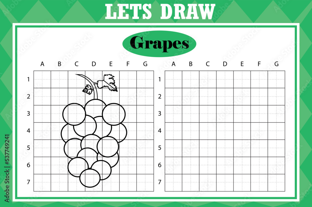 Draw cute grapes. Grid copy worksheet. educational children game ...
