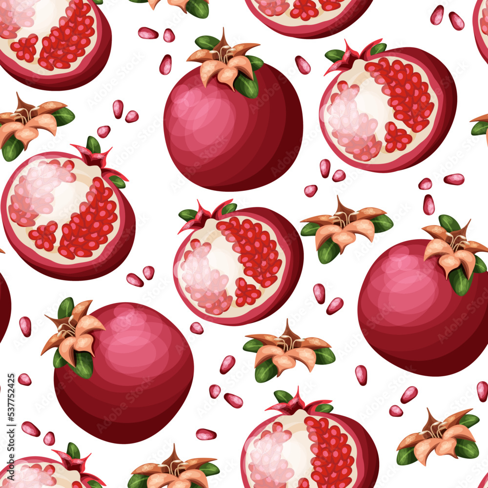 Seamless pattern with fresh and juicy pomegranate vector illustration ...