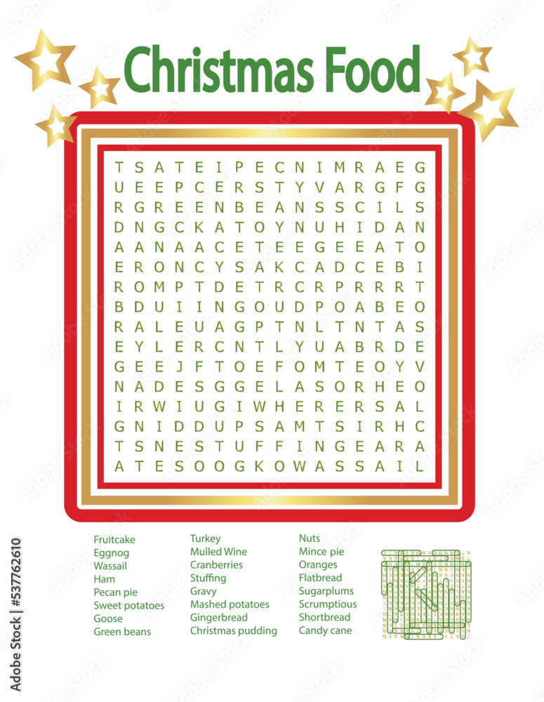 Christmas Food Word Search Puzzle Game with Answers Stock Vector ...