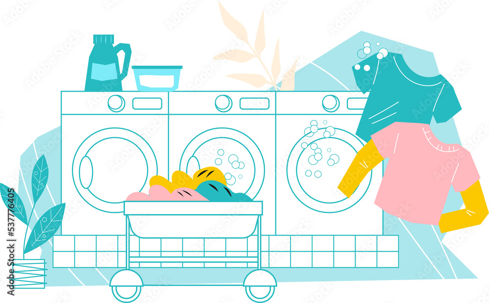 Self-service laundromat room banner or signboard design. Public ...