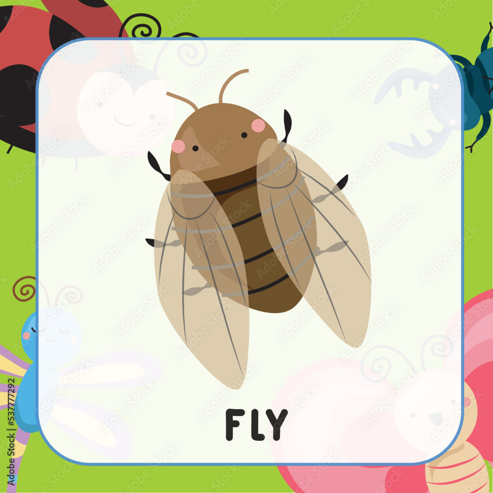 Cute insect flashcards for Children. Bugs flashcards cute character ...
