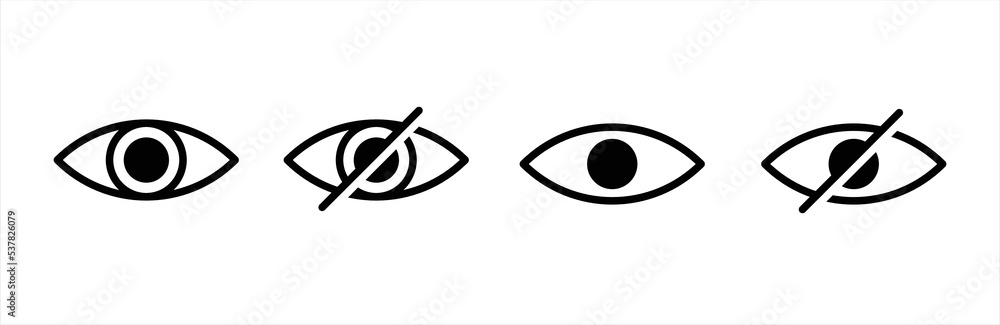Eye icon set. See and unsee symbol. Look and Vision icons. Show password. Vector illustration ...