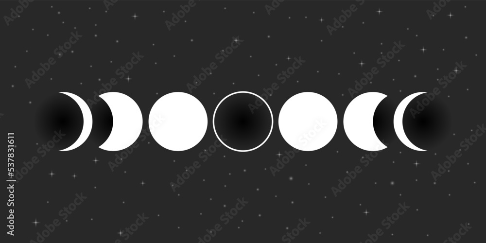 Moon phases sphere shadow cycle astronomy icon set. Vector Illustration ...