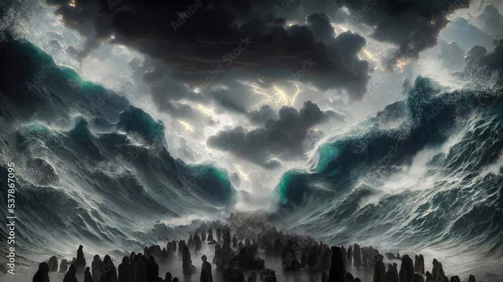 Exodus of the bible, Moses crossing the Red Sea with the Israelites ...