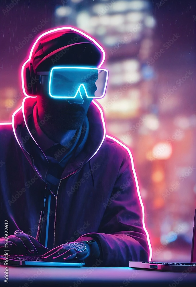 A fictional person, not based on a real person. Portrait of a hacker ...