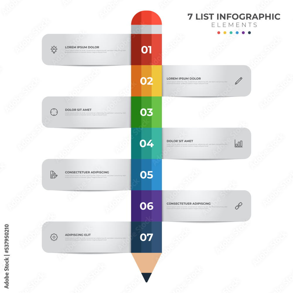 colorful pencil diagram infographic element template, vertical row ...