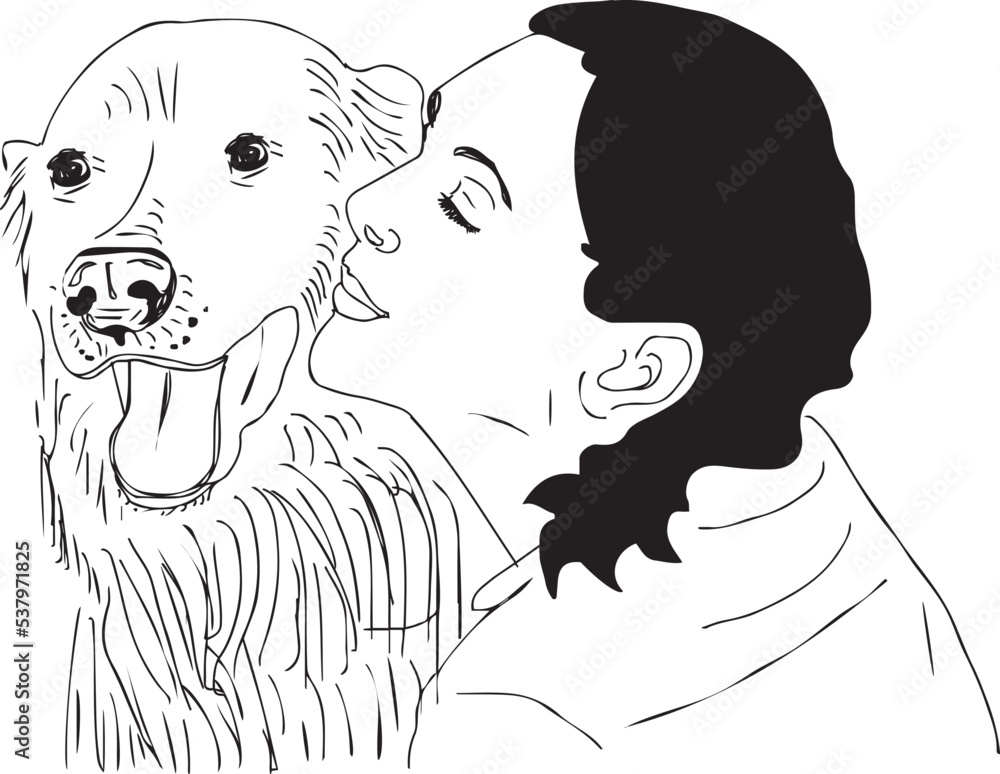 Vector de Stock Woman pet lover vector illustration, Cute girl hugging ...