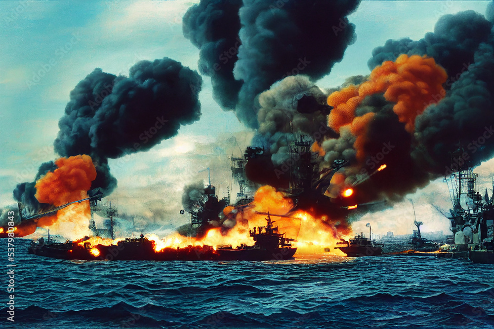 attack at pearl harbour, naval warfare, military, digital illustration ...