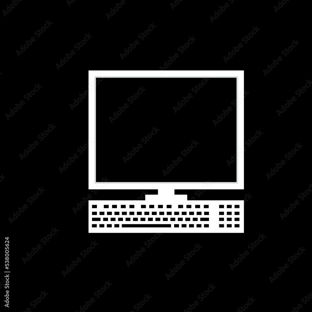 PC or workstation white symbol in clipart or silhouette style on black ...