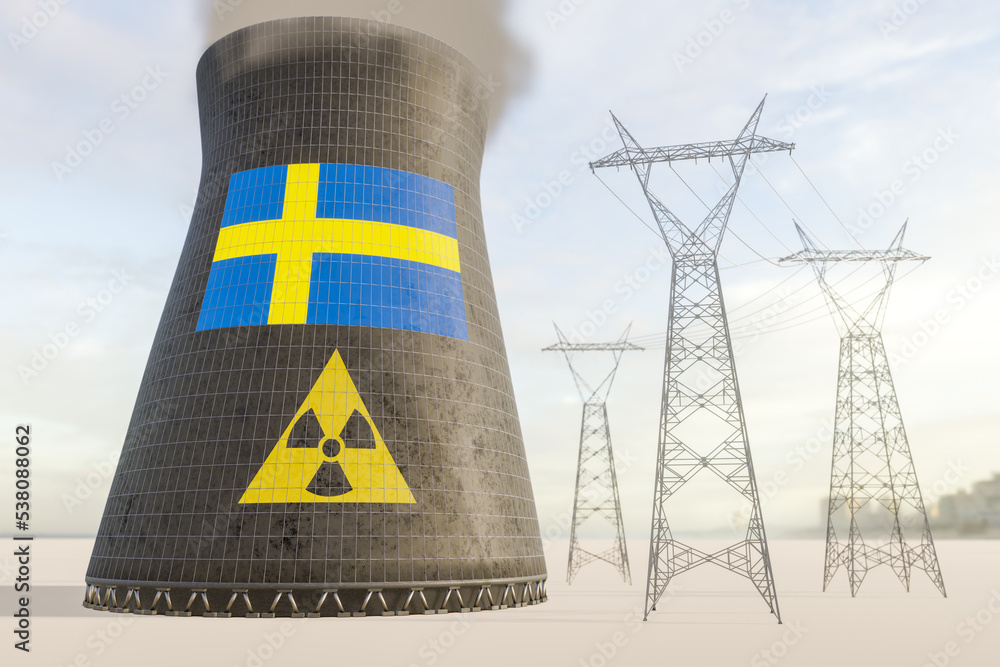 Nuclear energy in Sweden concept. Cliche symbols of nuclear energy with ...