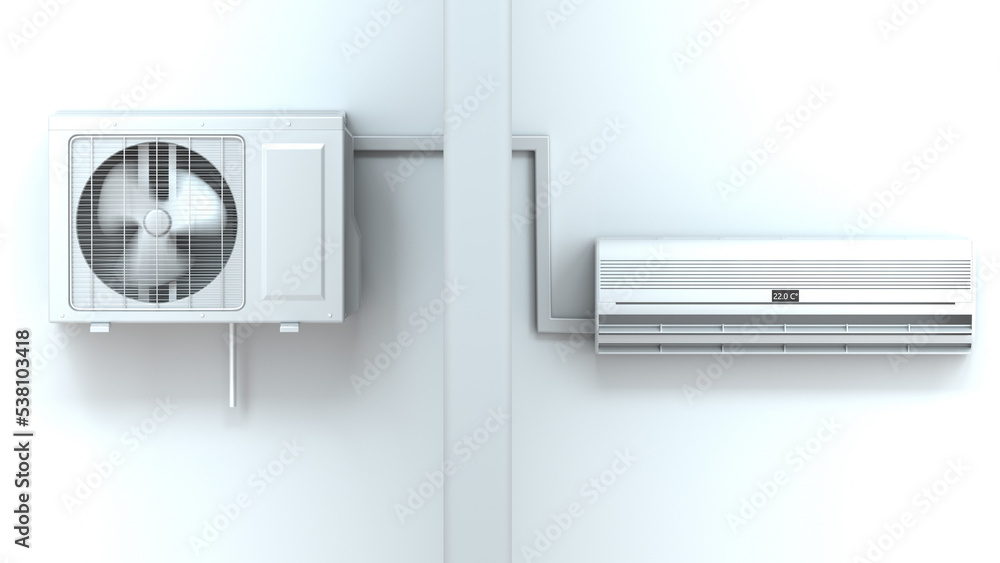 Air conditioning system representation in monochrome. Split air ...