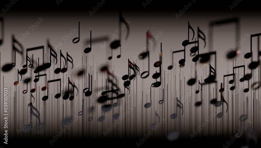 Diseño de fondos musicales. Escritura musical. Ilustración 3d de notas ...