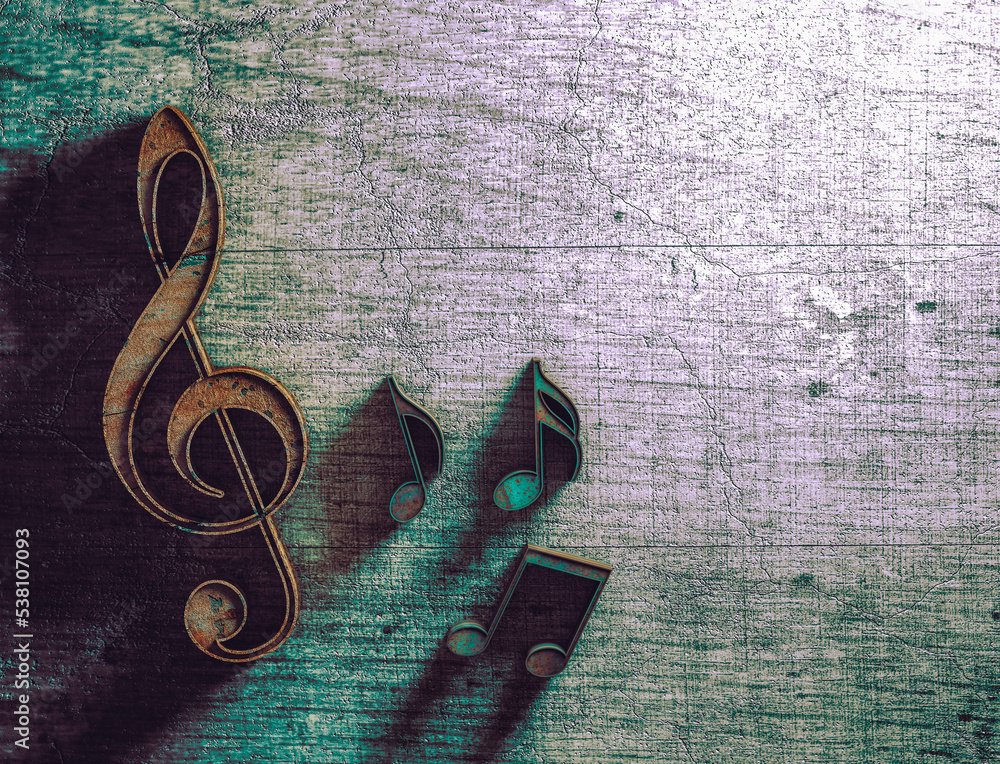 Diseño de fondos musicales. Escritura musical. Ilustración 3d de notas ...