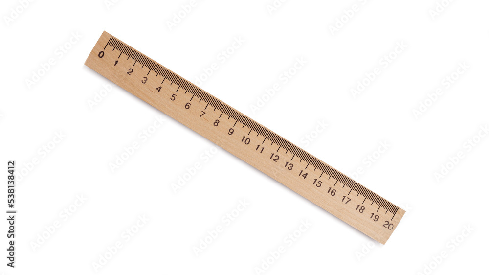 Wooden ruler with measuring length markings in centimeters isolated on ...