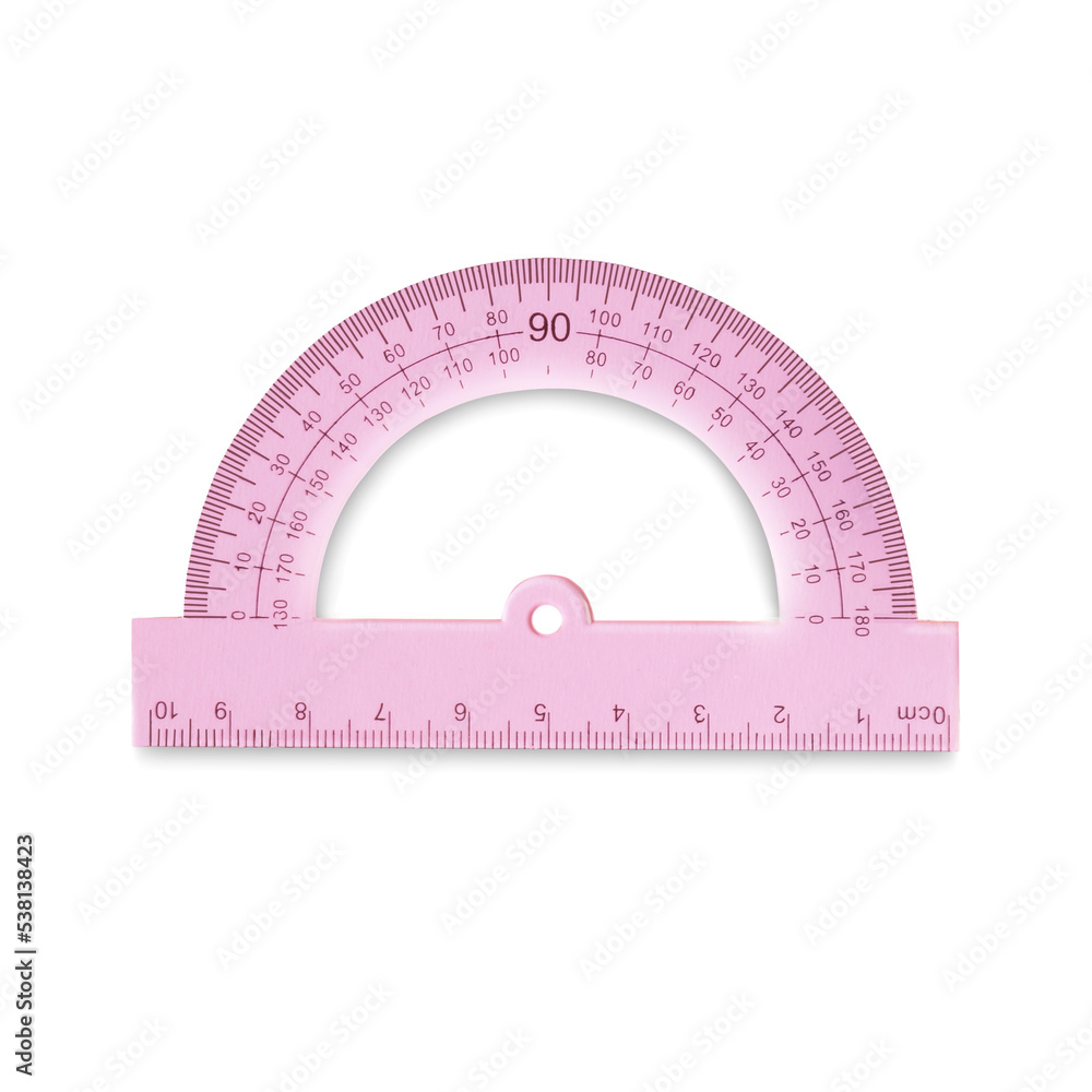 Protractor with measuring length and degrees markings isolated on white ...