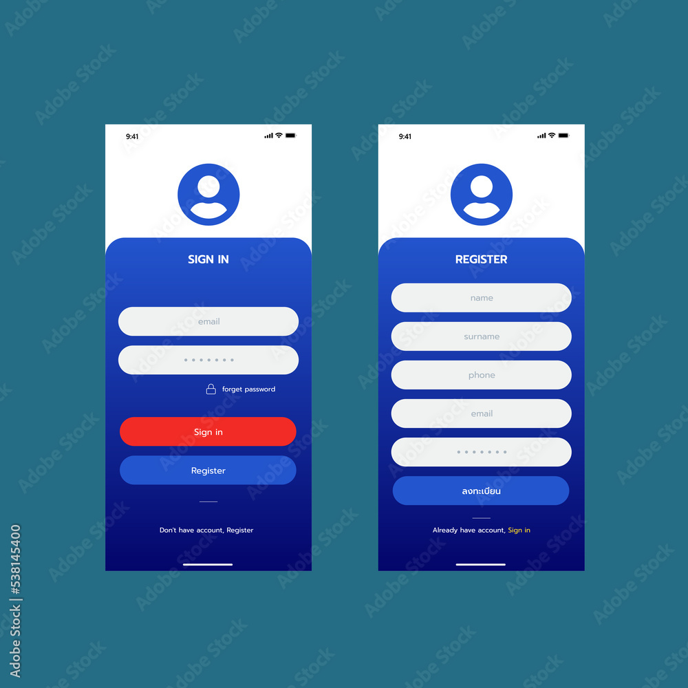 The user interface of the App Sign-in page in mobile application, UX ...