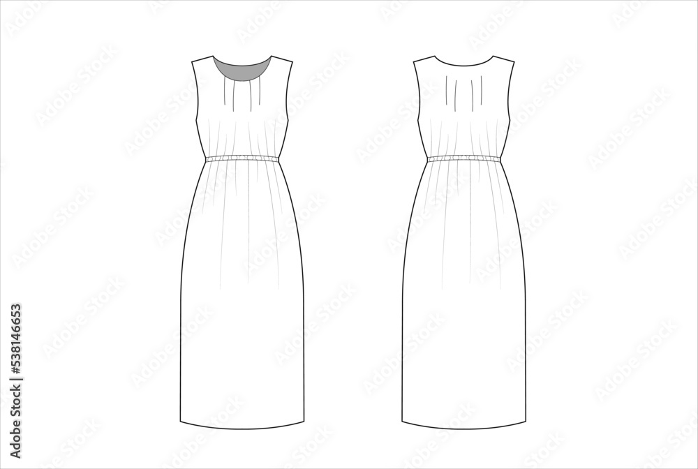 Long Sleeveless gown Vector Template Stock Vector | Adobe Stock