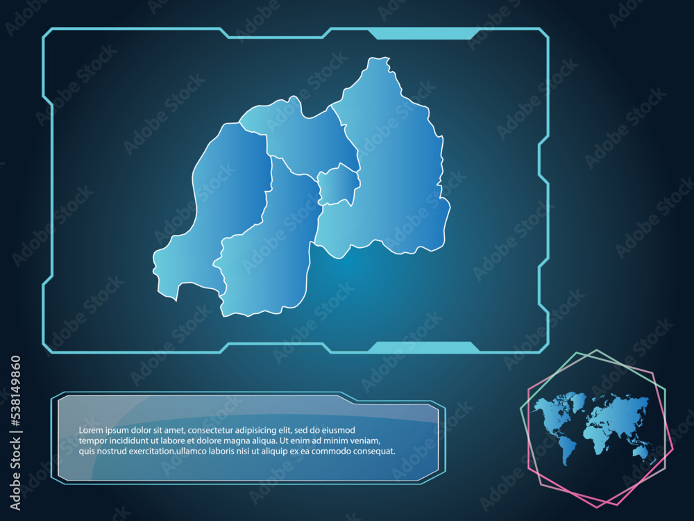 Rwanda Map infographic technology blue Color element collection ...