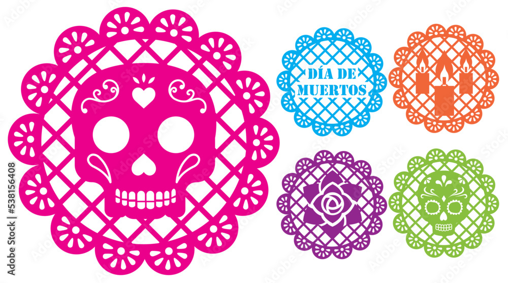 Papel picado redondo de colores para la celebración del día de muertos ...