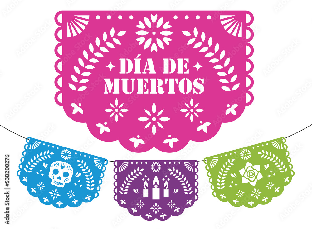 Papel picado para el día de muertos con una tira para decoración de la ...