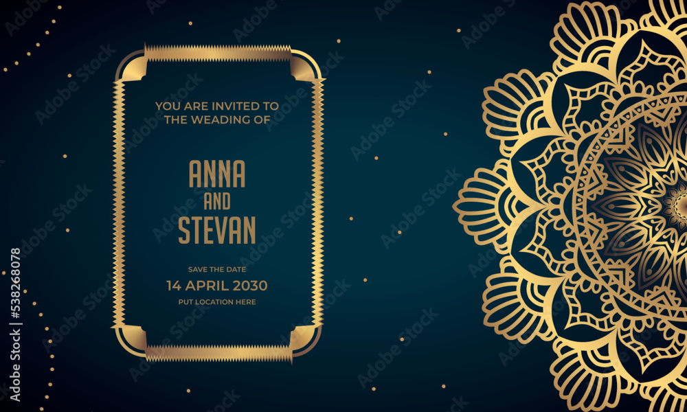 Wedding Invitation marriage anniversary card design with luxury golden ...