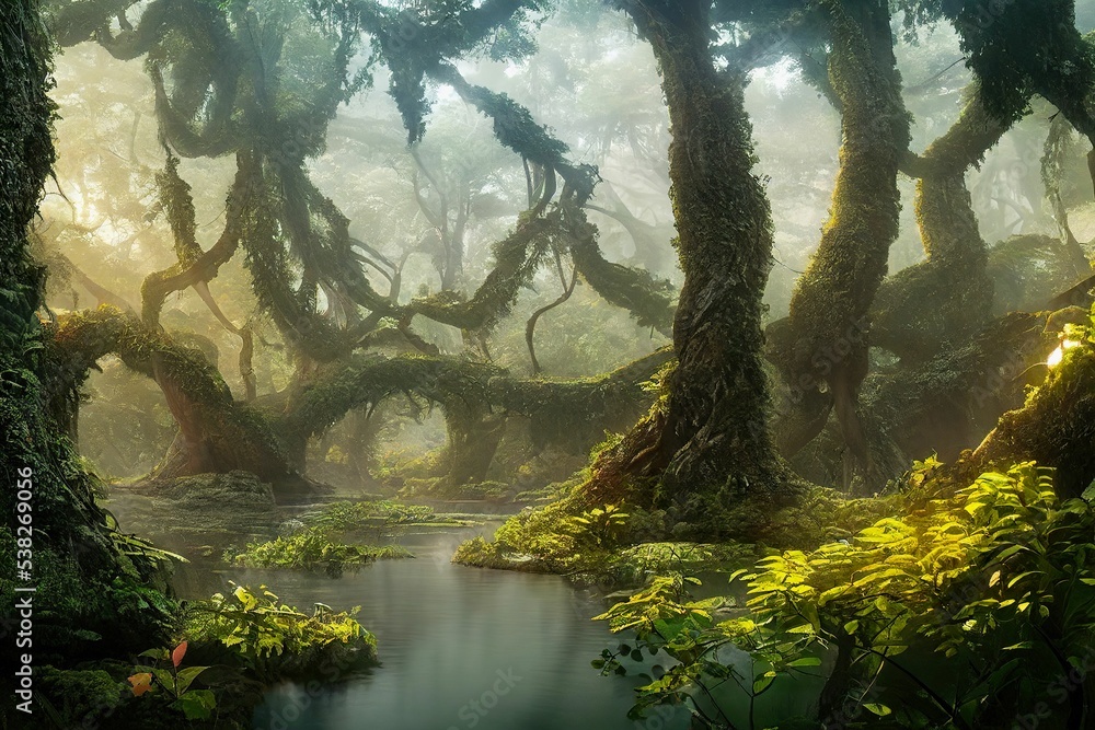 fantasy landscape forest illustration background digital art jungle ...