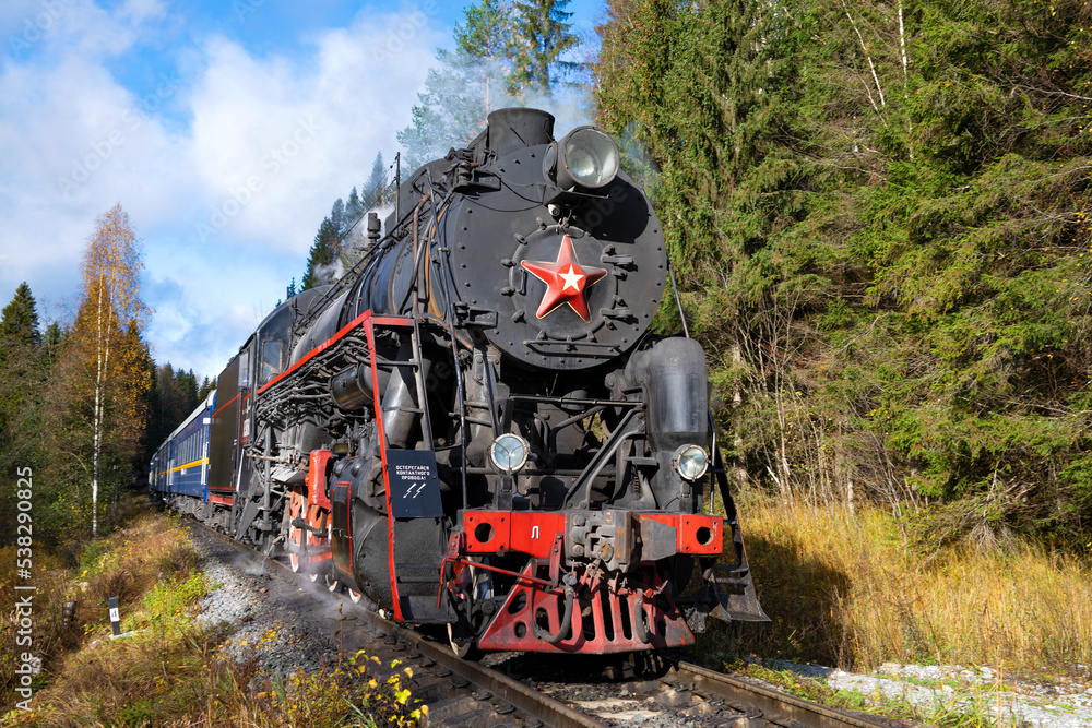 RUSKEALA, RUSSIA - OCTOBER 09, 2022: Old soviet "L" series steam ...