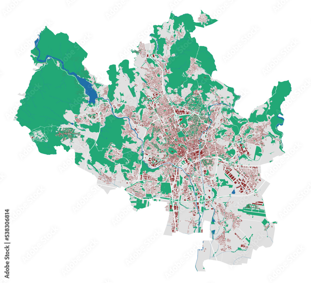 Brno map. Detailed map of Brno city administrative area. Cityscape ...