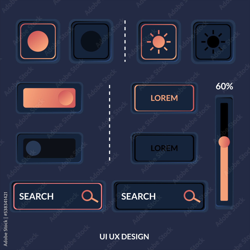 Stock-Vektorgrafik „Vector luxury UI design elements Button, orange ...