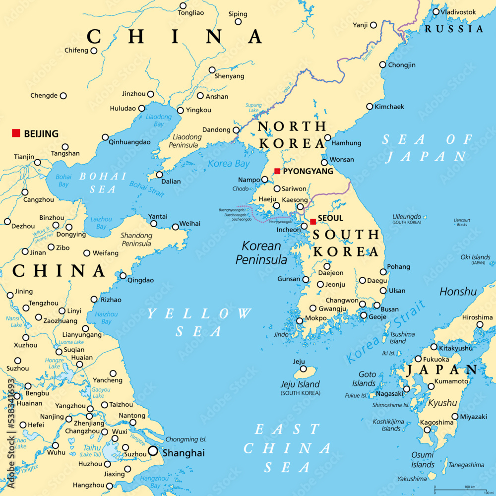 Image vectorielle Stock Korean Peninsula region, political map ...