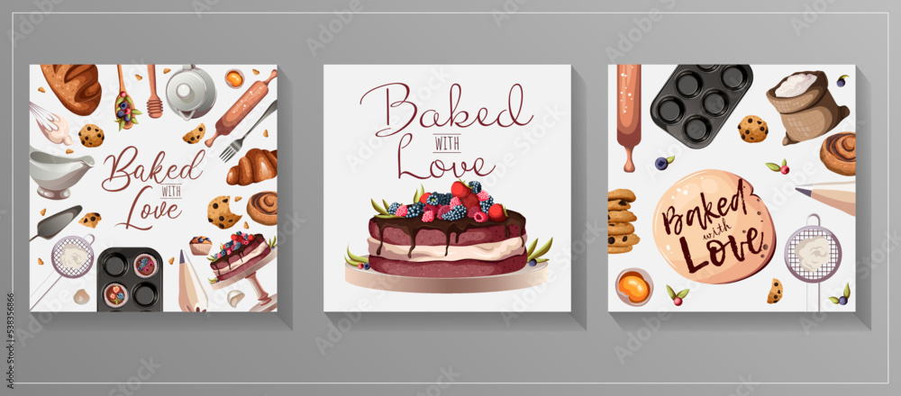 Set of templates cards for bakeries,cafe,banners,flyers,posters ...