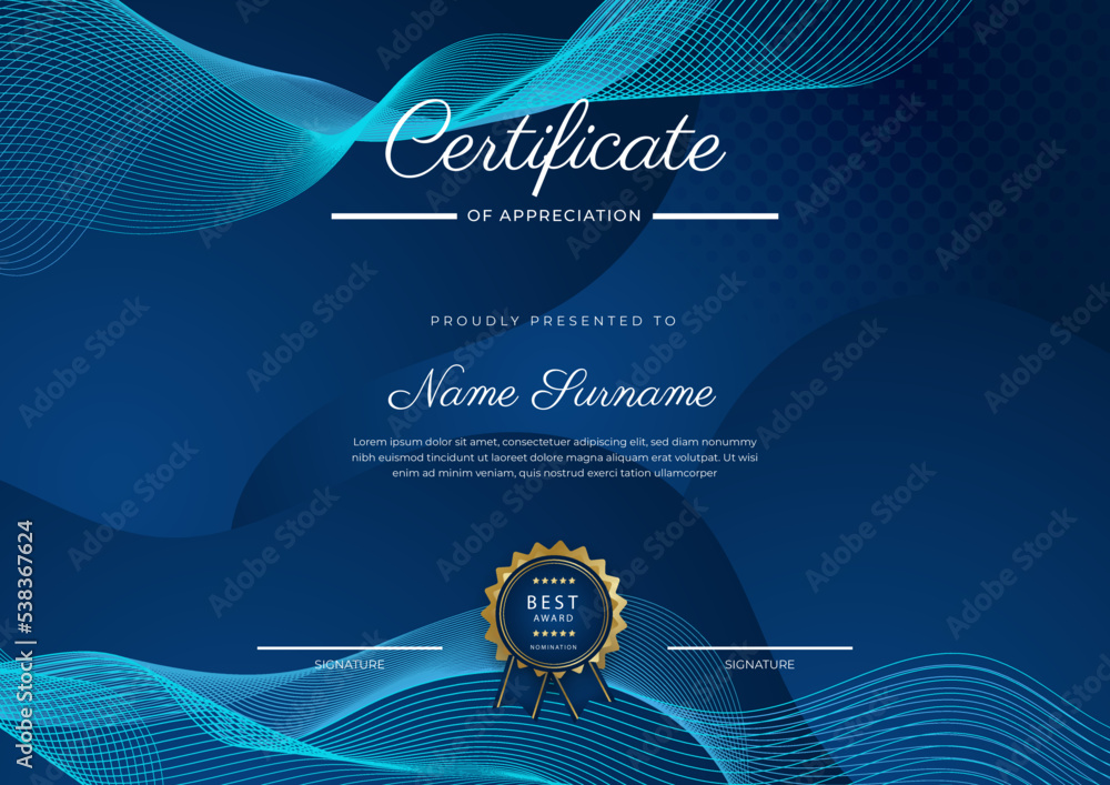 Certificate template design with blue modern elegant. Certificate of ...
