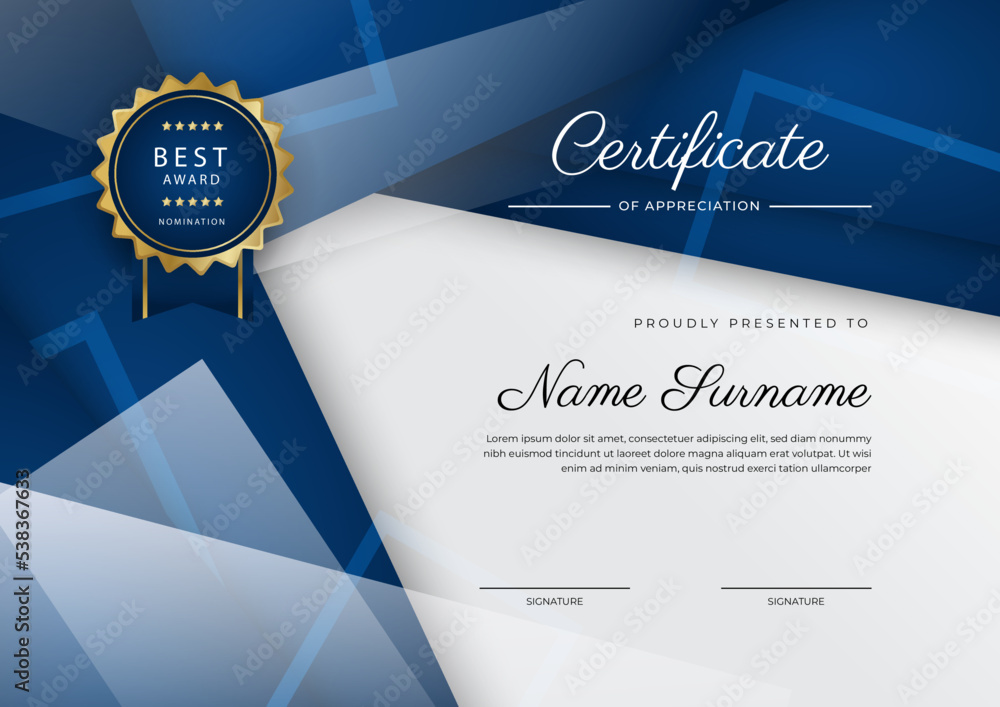 Certificate template design with blue modern elegant. Certificate of ...