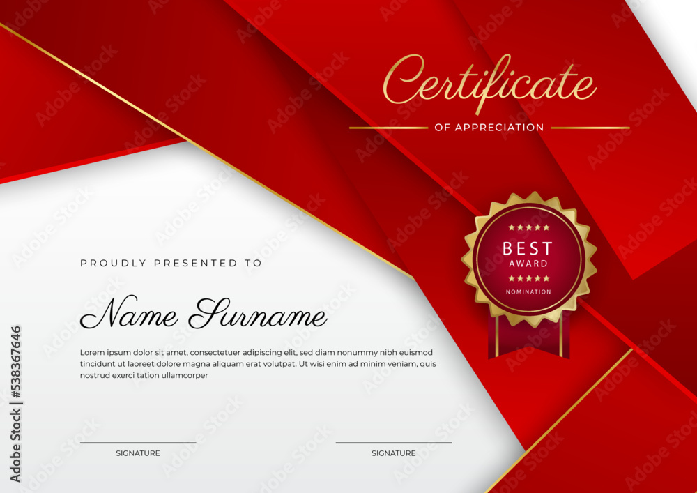 Certificate template design with red modern elegant. Certificate of ...