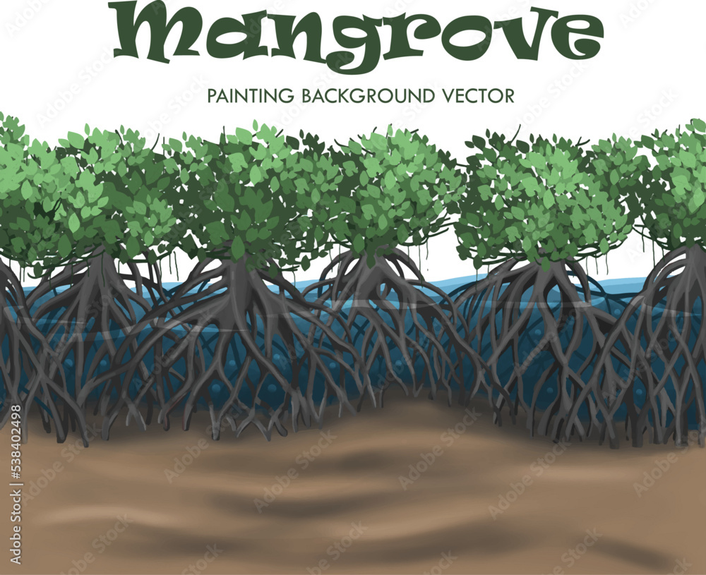 Mangrove forest background vector with digital painting style. world ...