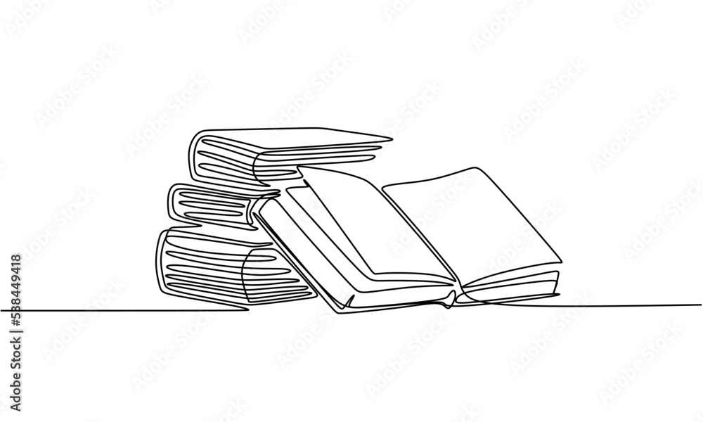 Continuous one line drawing open book with flying pages. Vector ...