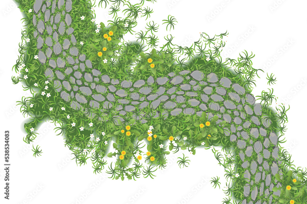 Landscape design. Stone pavement with grass. Top view. Walkway ...
